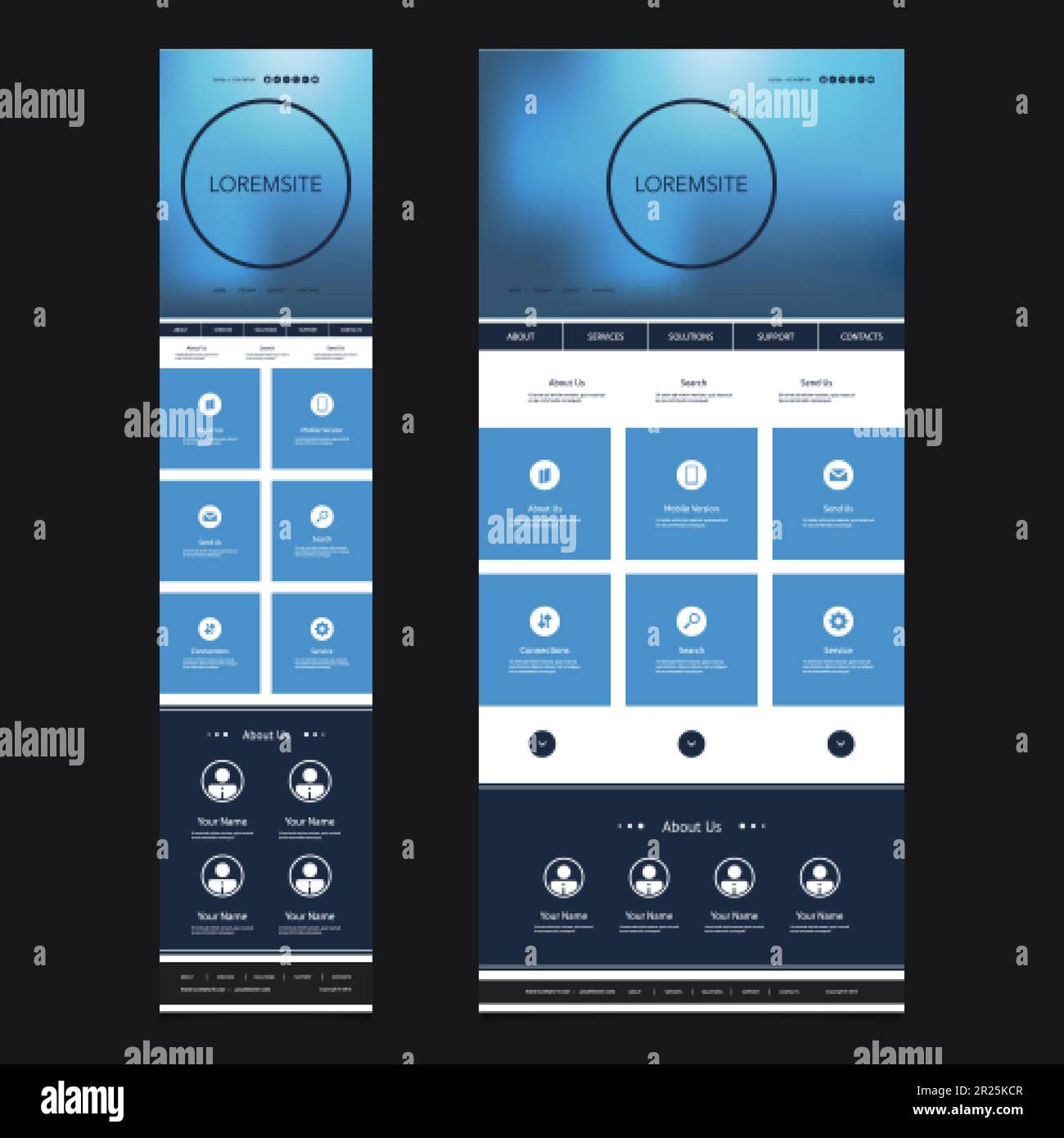 Responsive One Page Website Template with Blurred Background - Desktop and Mobile Version Stock ...