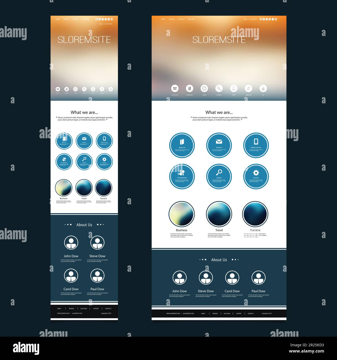 Responsive One Page Website Template with Blurred Background - Sunset Header Design - Desktop ...