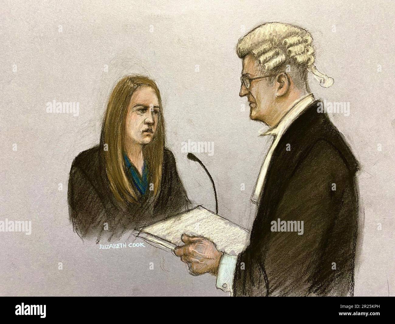 Court artist sketch by Elizabeth Cook of Lucy Letby at the start of the ...