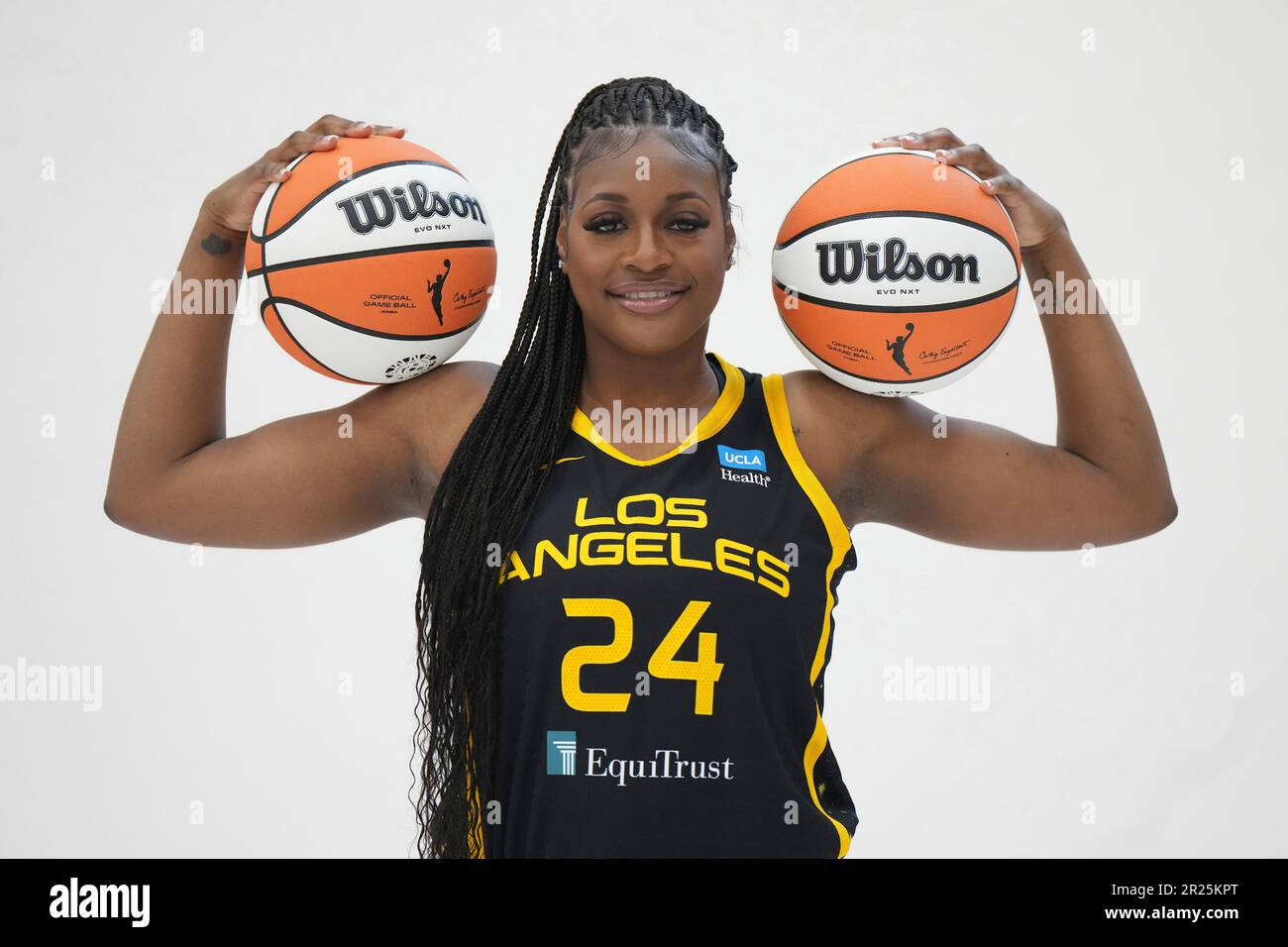 LA Sparks forward Joyner Holmes (24) poses during media day, Thursday ...