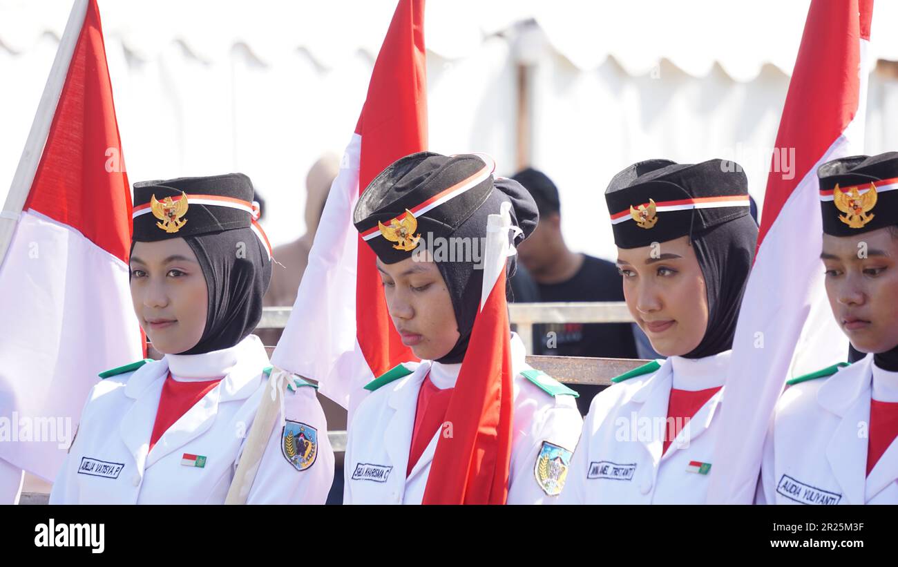Indonesian flag raiser on kirab kebangsaan (National carnival Stock ...