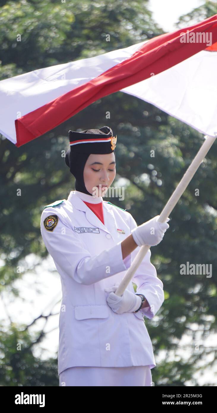 Indonesian flag raiser on kirab kebangsaan (National carnival Stock ...