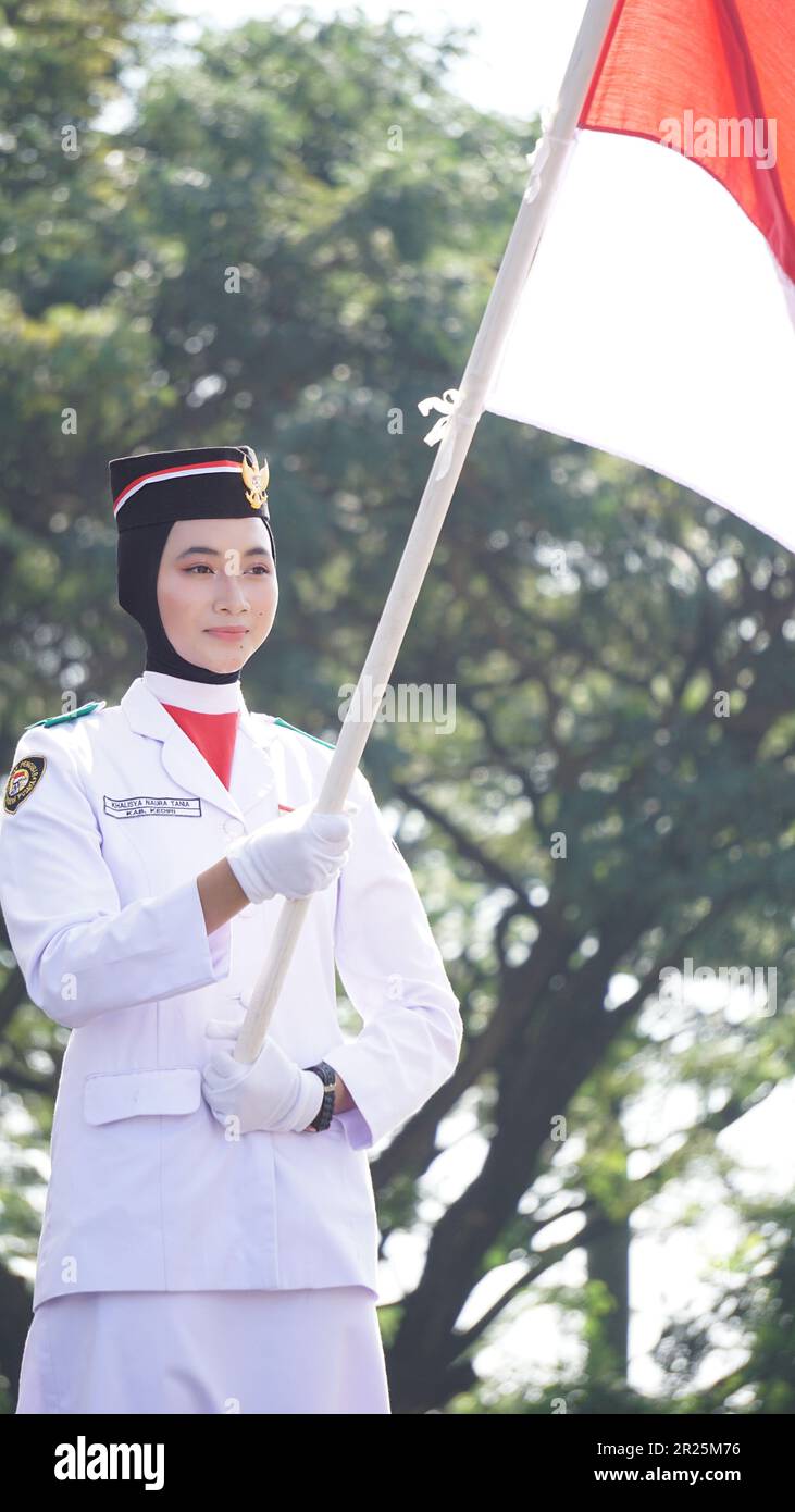 Indonesian flag raiser on kirab kebangsaan (National carnival Stock ...