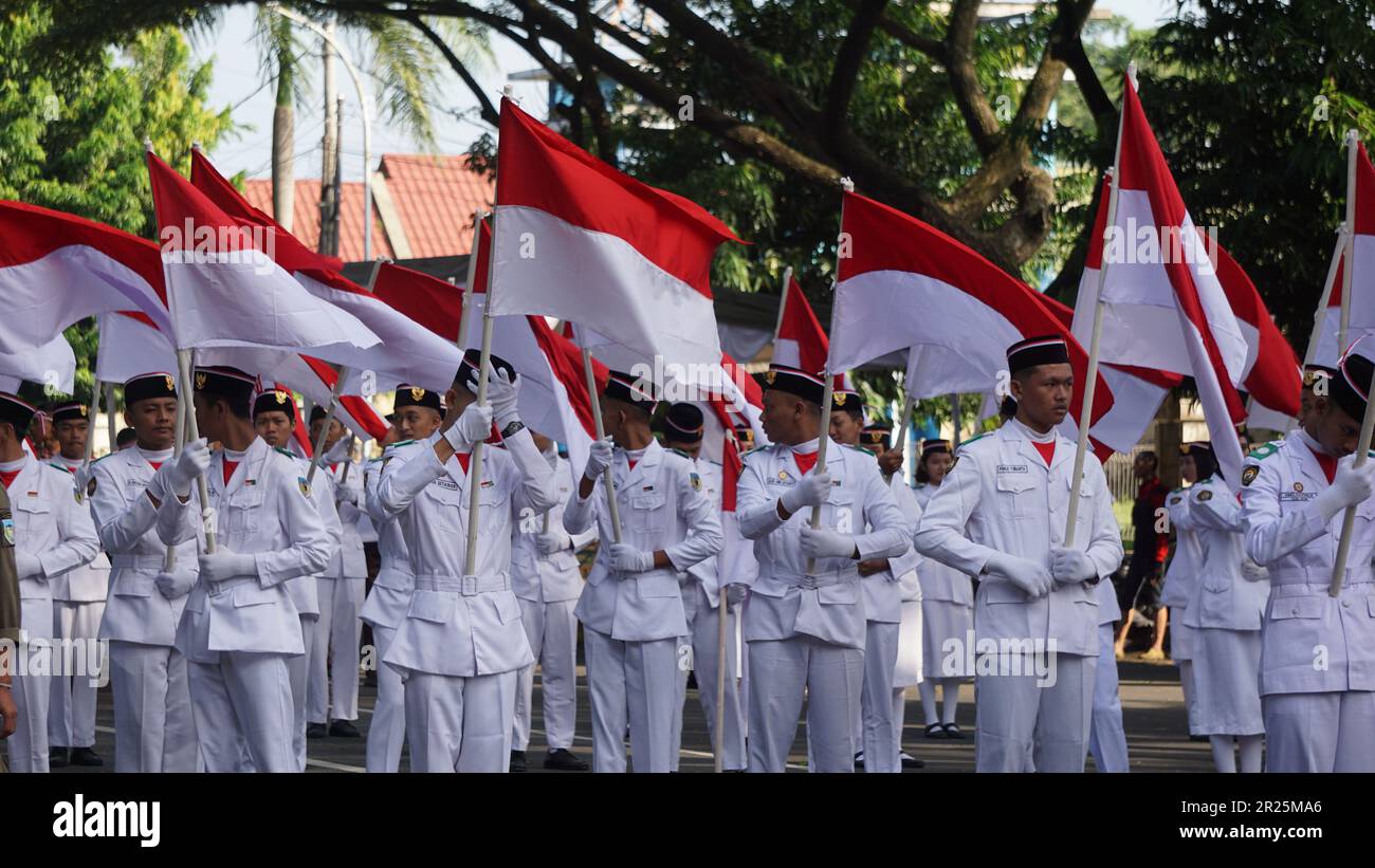 Indonesian flag raiser on kirab kebangsaan (National carnival Stock ...