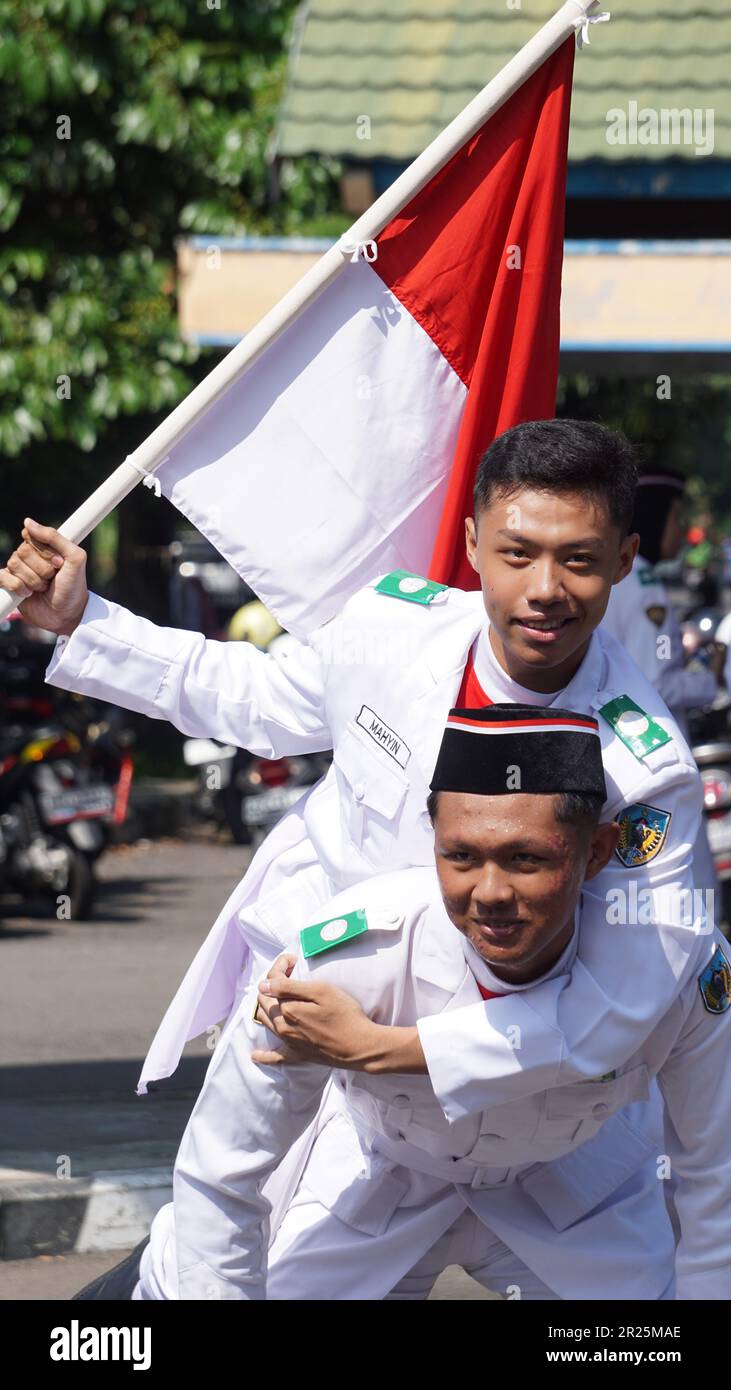 Indonesian flag raiser on kirab kebangsaan (National carnival Stock ...