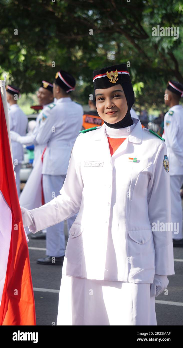 Indonesian flag raiser on kirab kebangsaan (National carnival Stock ...