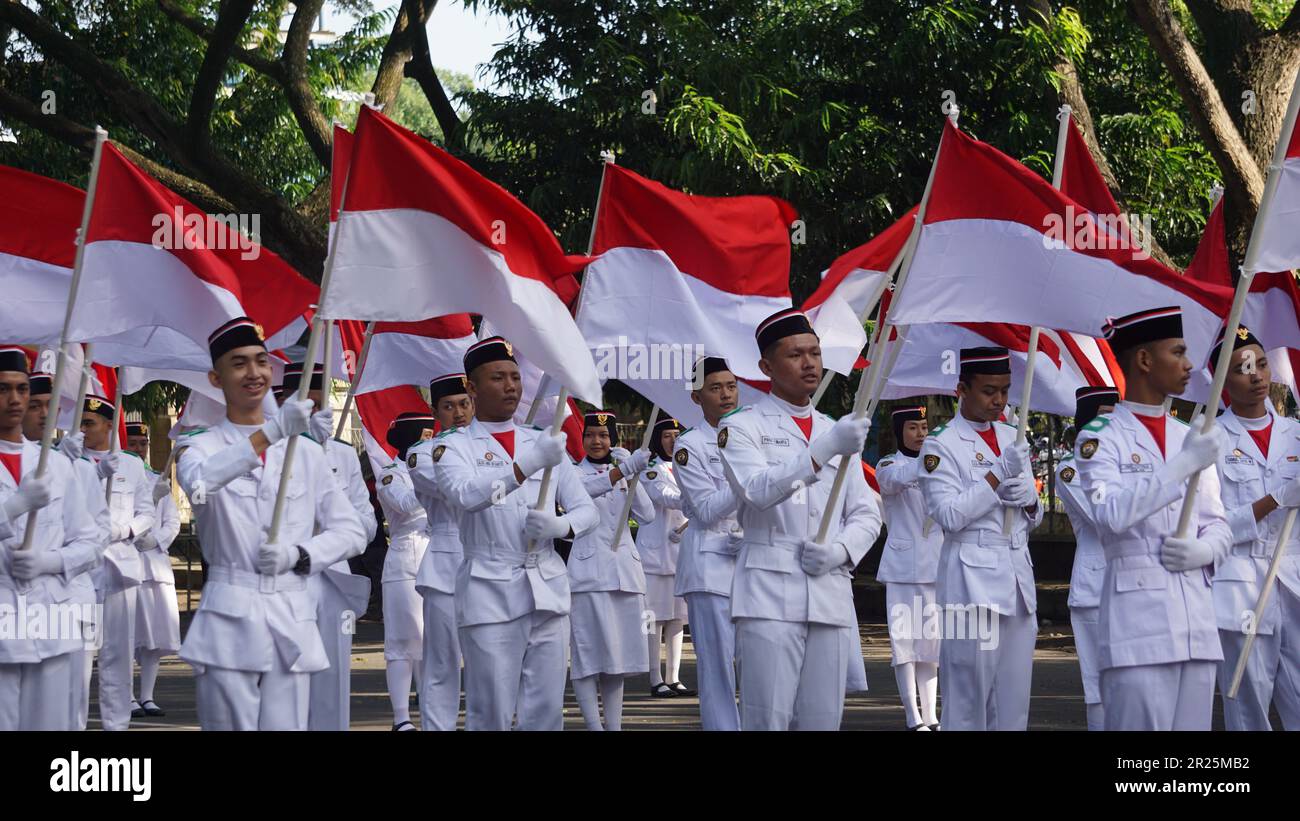 Indonesian flag raiser on kirab kebangsaan (National carnival Stock ...