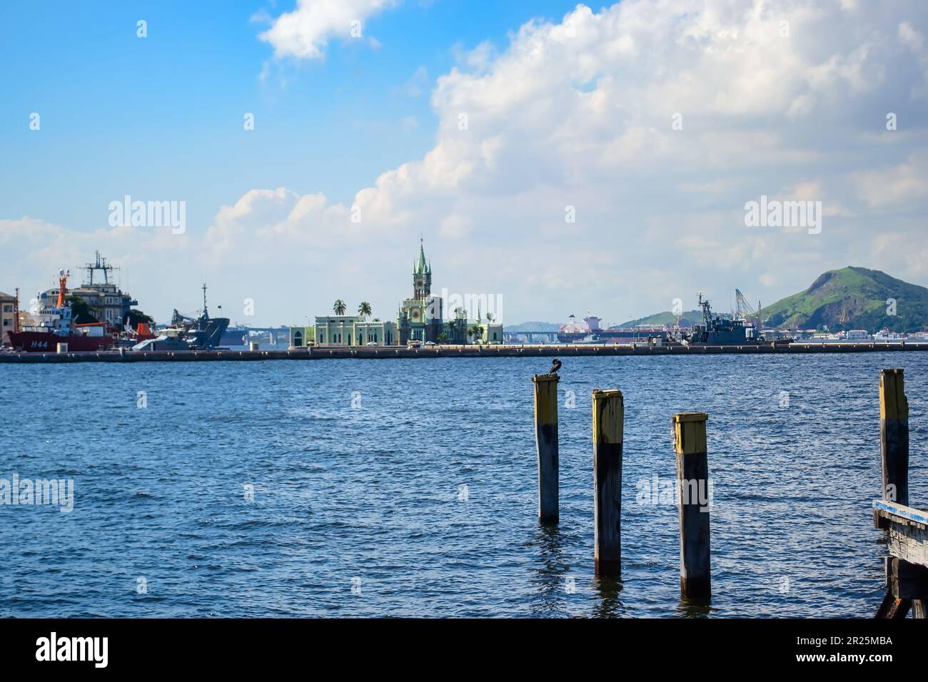 Rio de Janeiro, Brazil - May 2, 2023: Wood poles in a dock in the ...