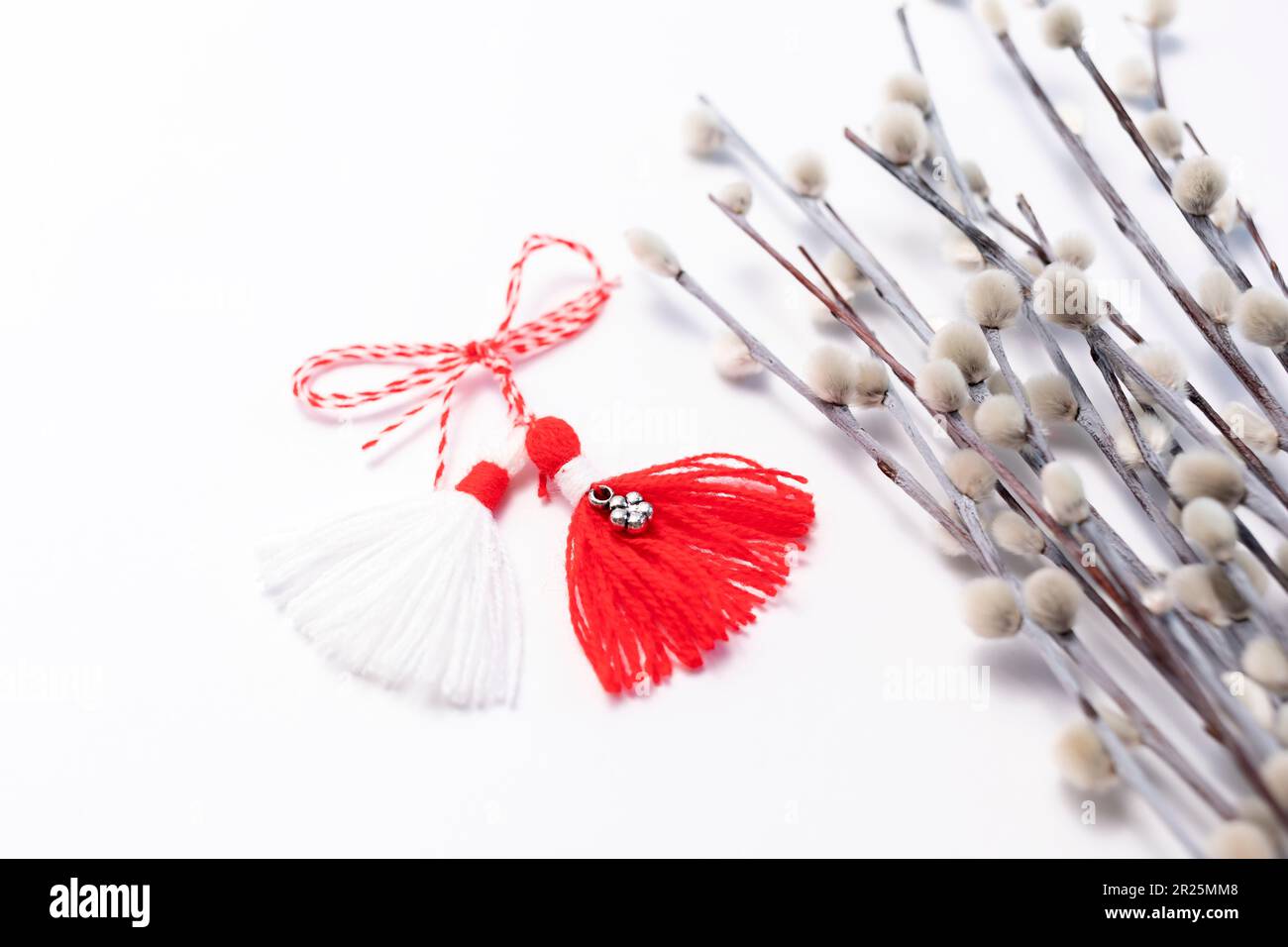 Closeup Martenitsa, Baba Marta, Martisor With Willow Twig on White ...