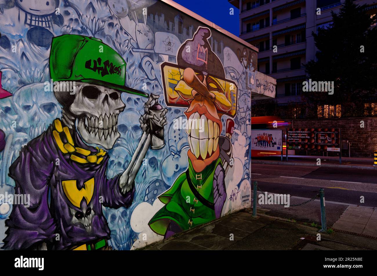 Colorful street art in the streets of Geneva, urban mural photographed ...