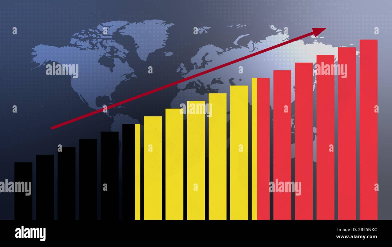 Belgium flag on bar chart concept with increasing values, economic ...