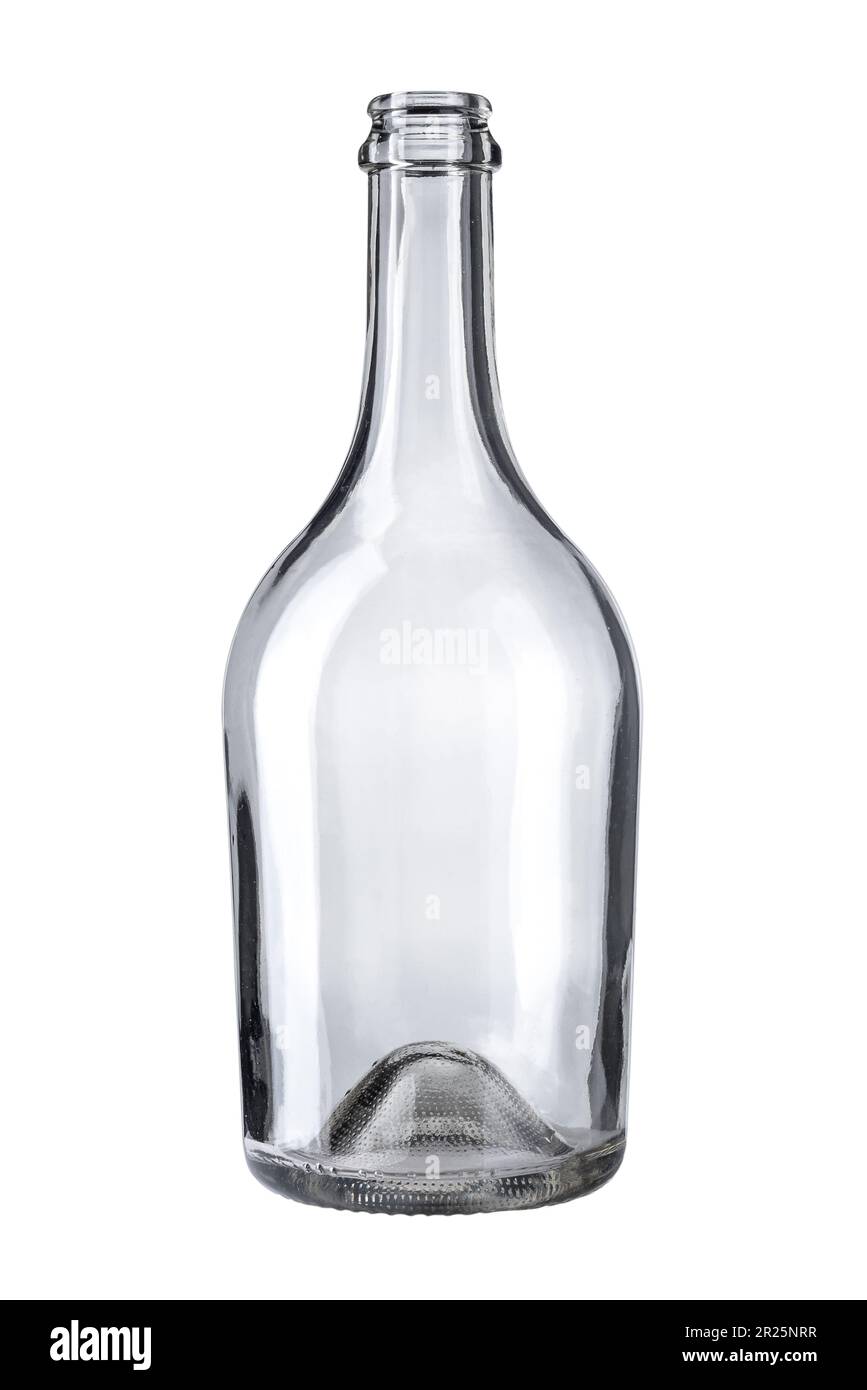 Empty champagnotta-type clear glass bottle isolated on white with ...