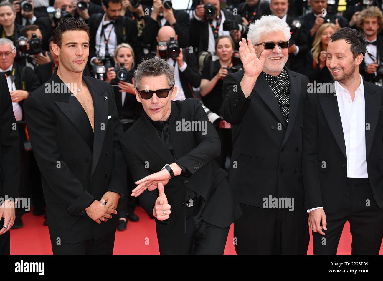 (left to right) Jason Fernandez, Ethan Hawke, director Pedro Almodovar ...