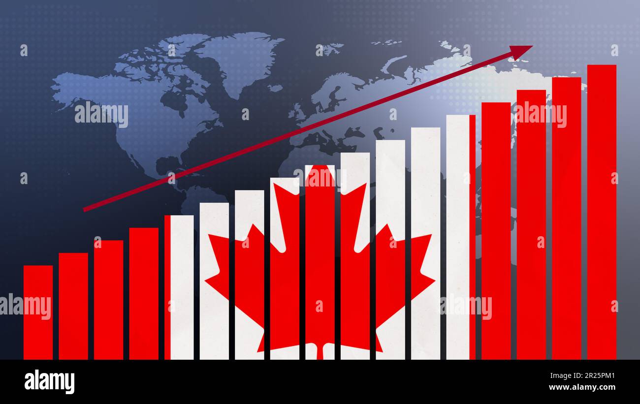 Canada flag on bar chart concept with increasing values, economic ...