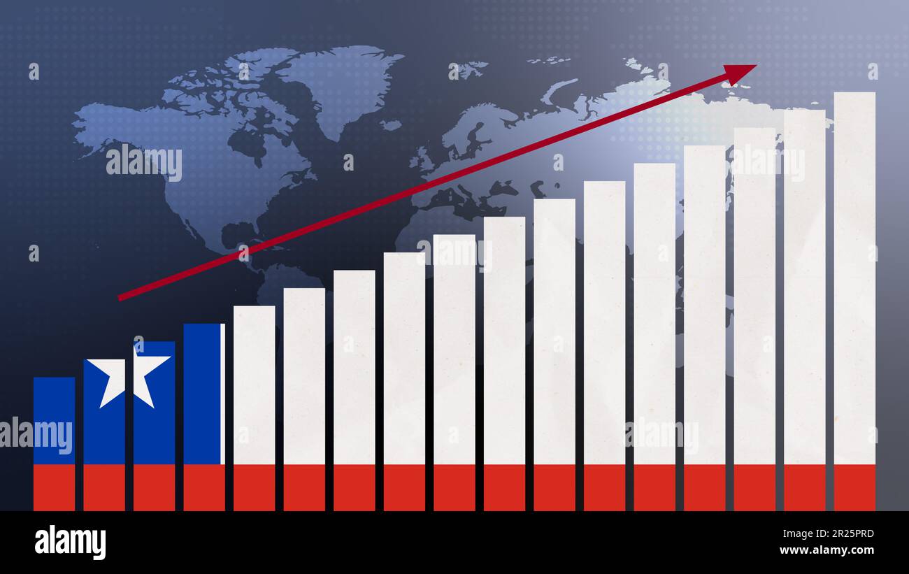 Chile flag on bar chart concept with increasing values, economic ...