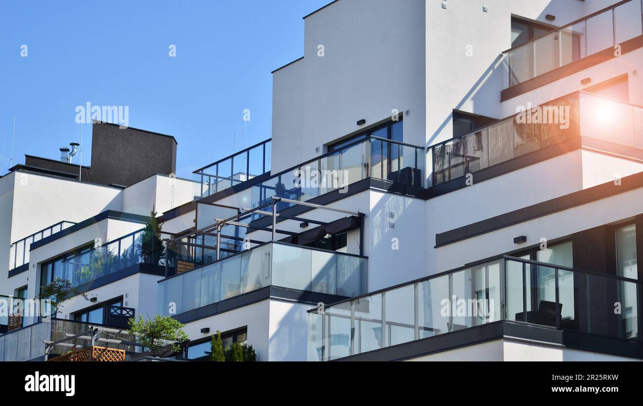 Apartment building with bright facades. Modern minimalist architecture ...