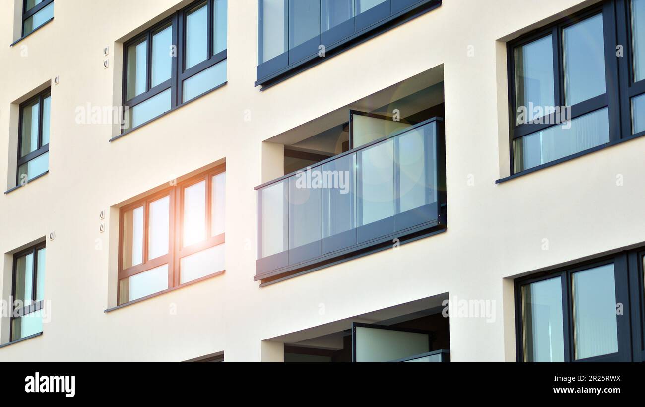 Apartment building with bright facades. Modern minimalist architecture ...