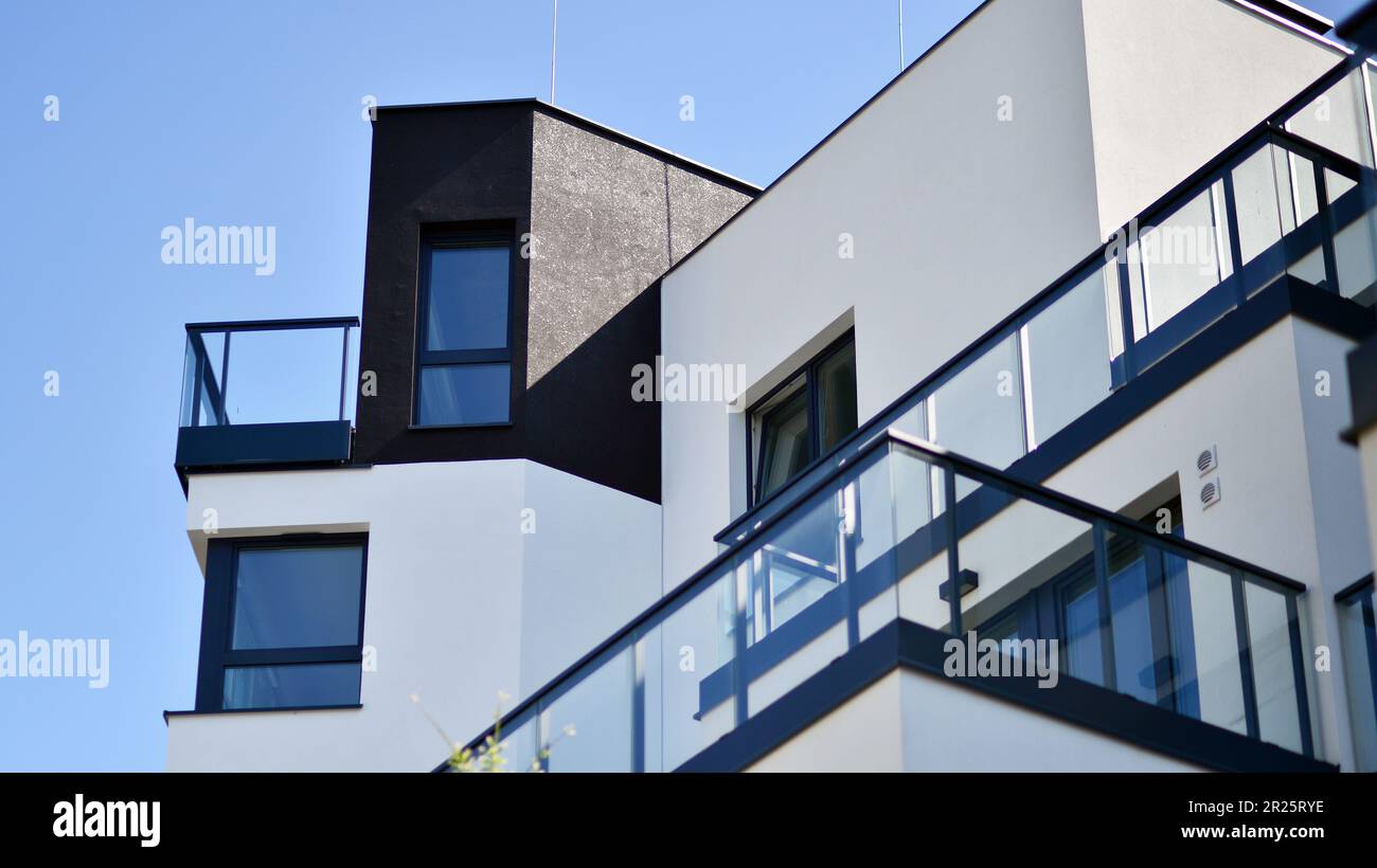 Apartment building with bright facades. Modern minimalist architecture ...