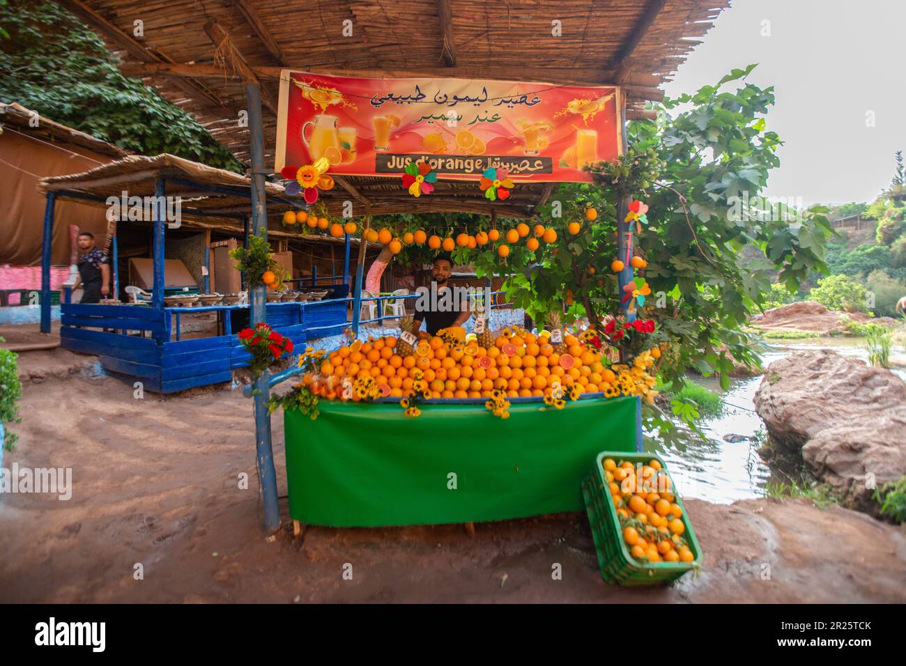 Azilal, Morocco - 29 April 2023 : Orange juice seller in Ouzoud in the ...