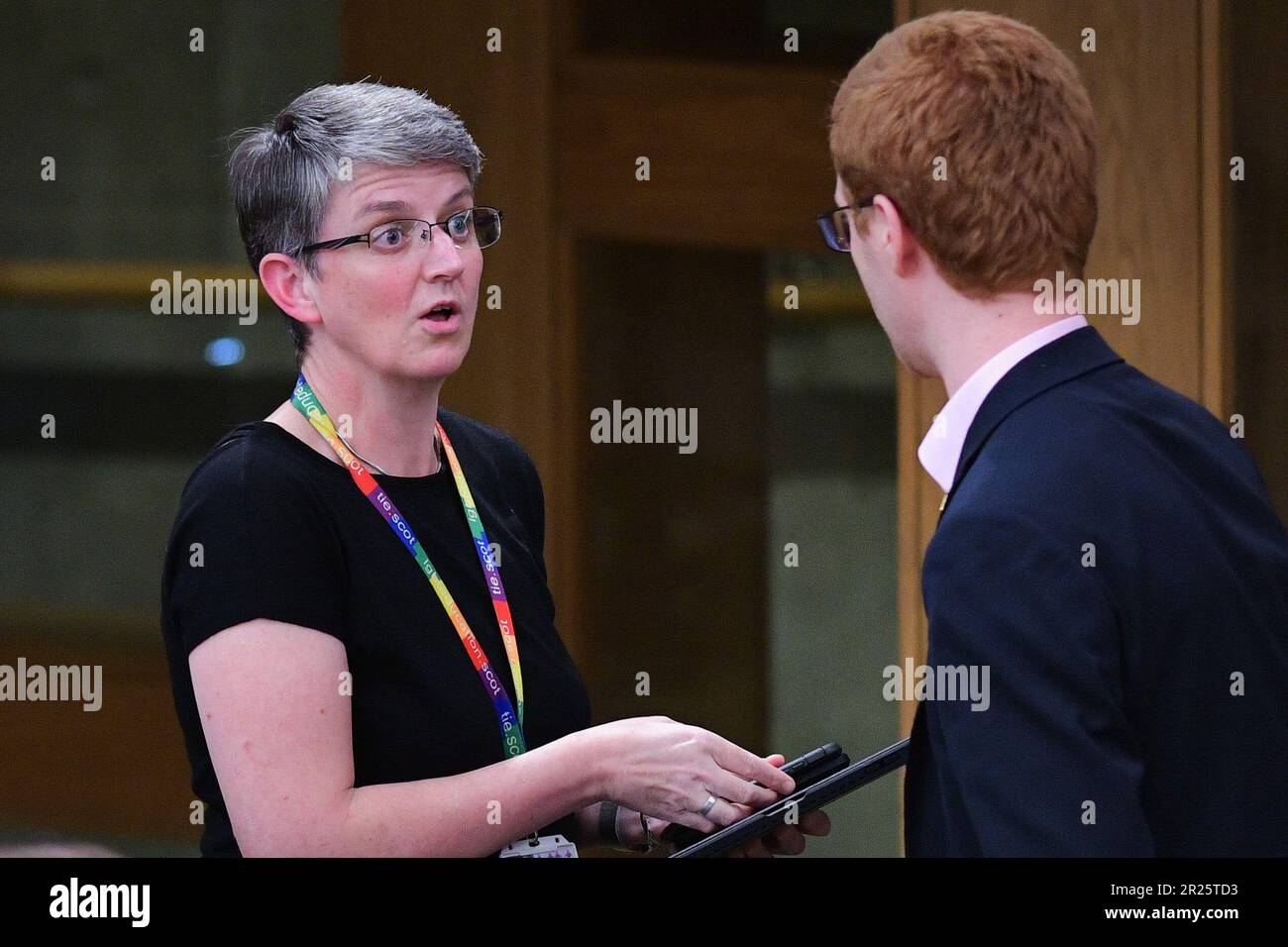 Edinburgh Scotland, UK 17 May 2023. Maggie Chapman MSP with Ross Greer ...