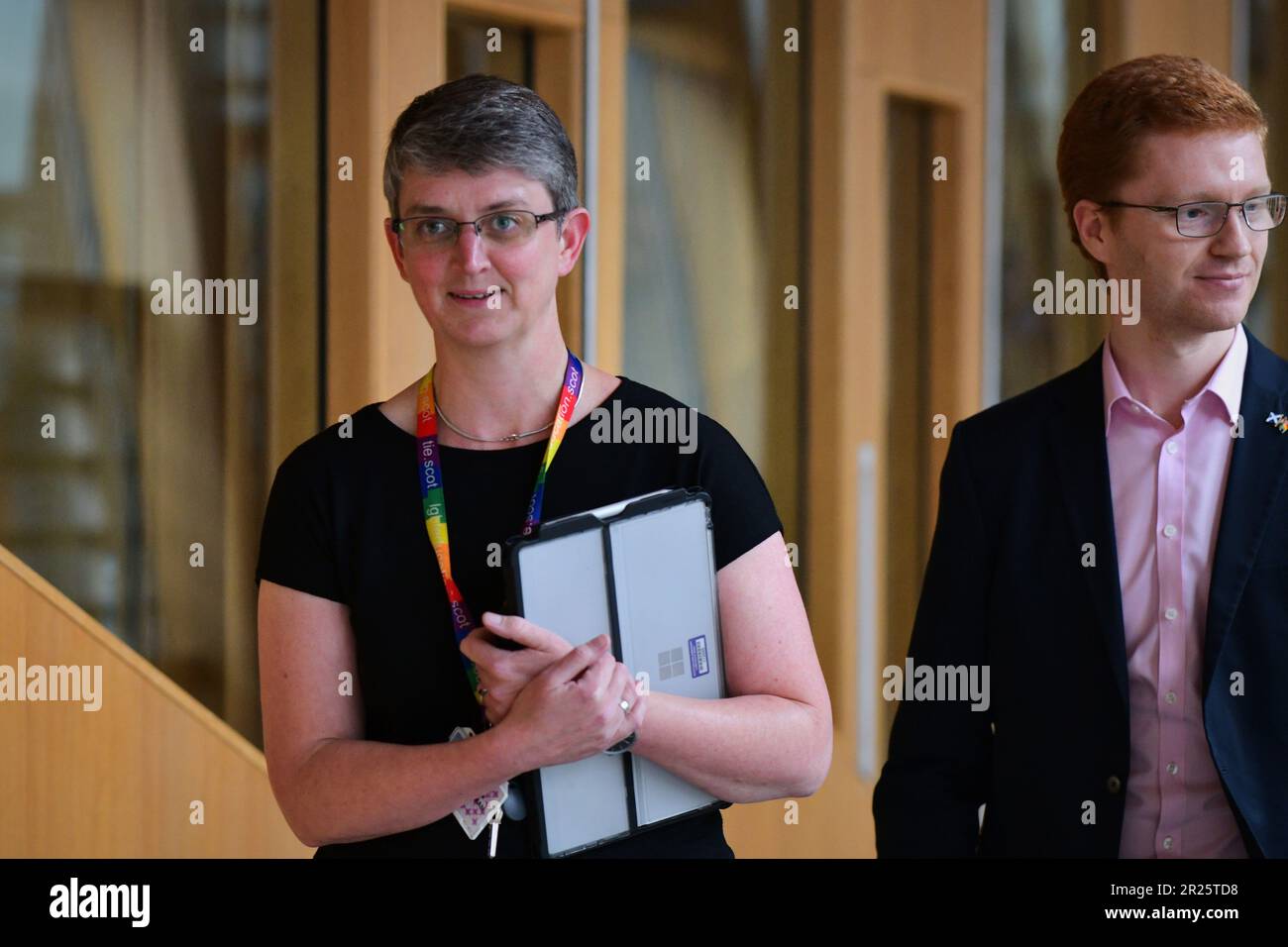 Edinburgh Scotland, UK 17 May 2023. Maggie Chapman MSP with Ross Greer ...