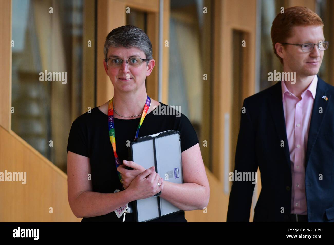 Edinburgh Scotland, UK 17 May 2023. Maggie Chapman MSP with Ross Greer ...