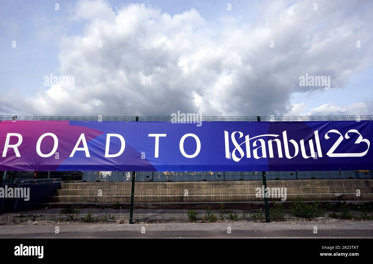 A road to Istanbul banner outside the stadium ahead of the UEFA ...