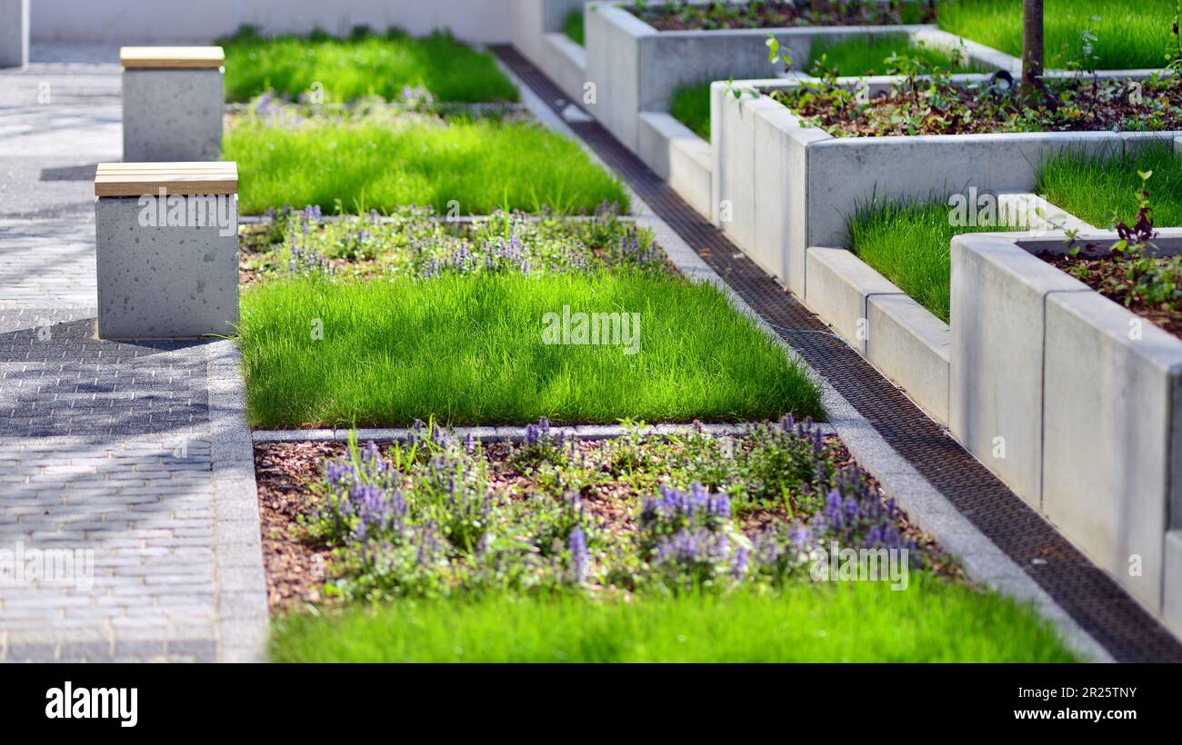Garden next to a residential building and part of public garden Stock ...