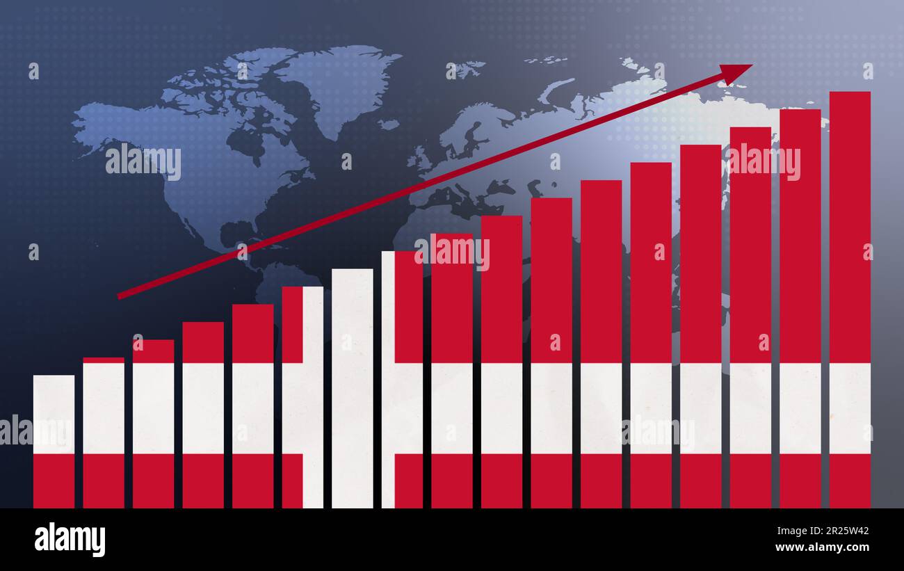 Denmark flag on bar chart concept with increasing values, economic ...