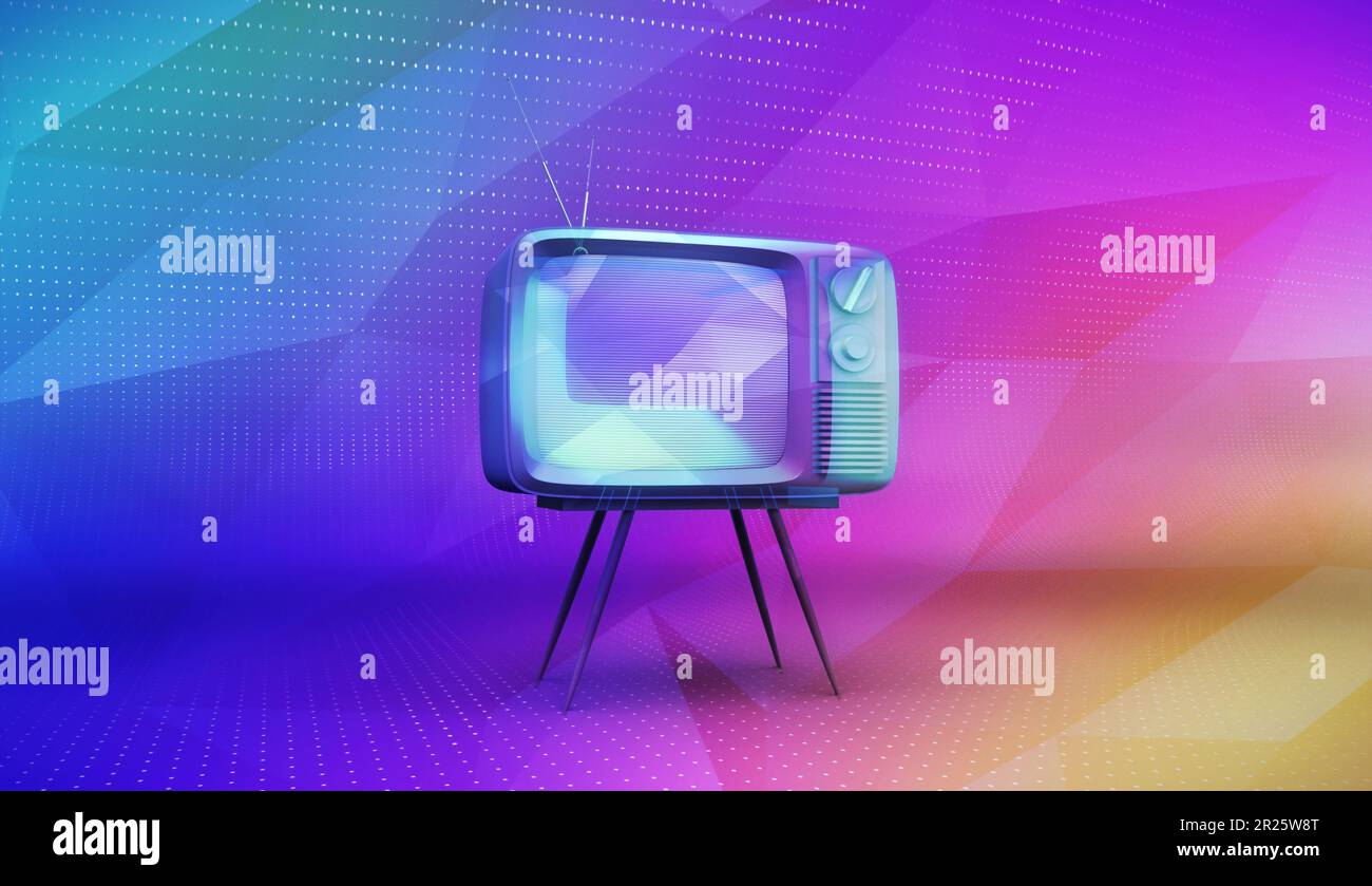 Vintage TV set, in a colorful modern aesthetic background. A television ...