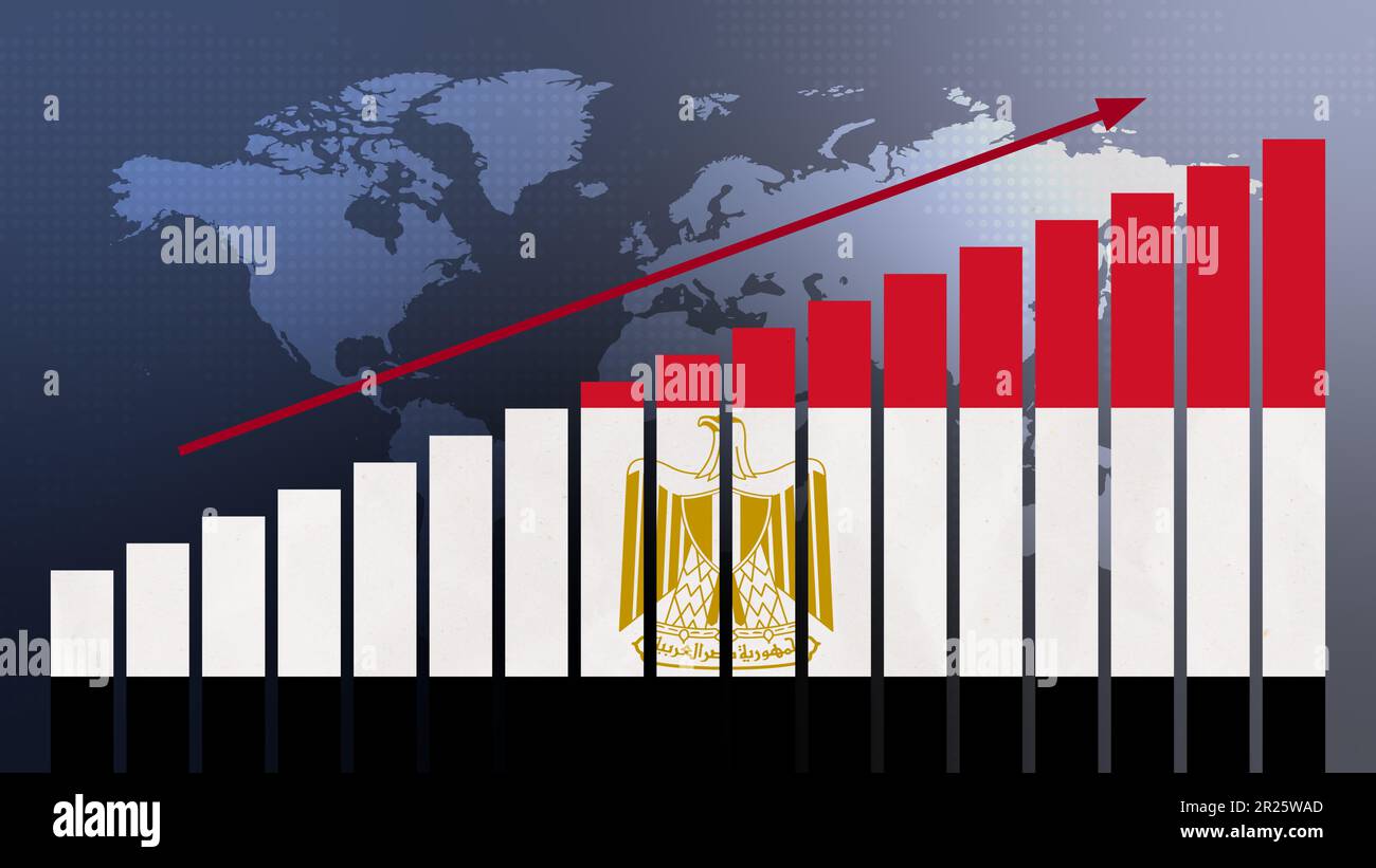 Egypt flag on bar chart concept with increasing values, economic ...