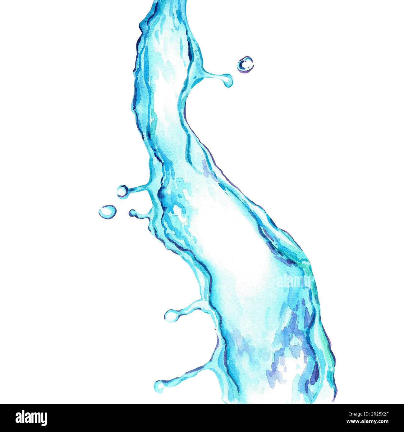 A splash of blue water. Drops of perfume. Shiny liquid. Watercolor ...