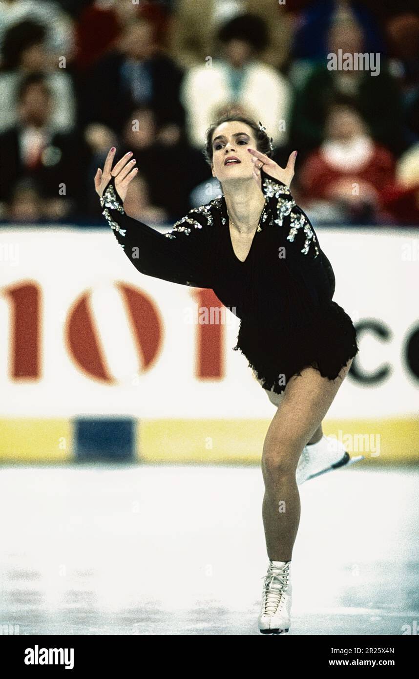 Katerina Witt (GDR) wins the gold medal at the 1987 World Figure ...