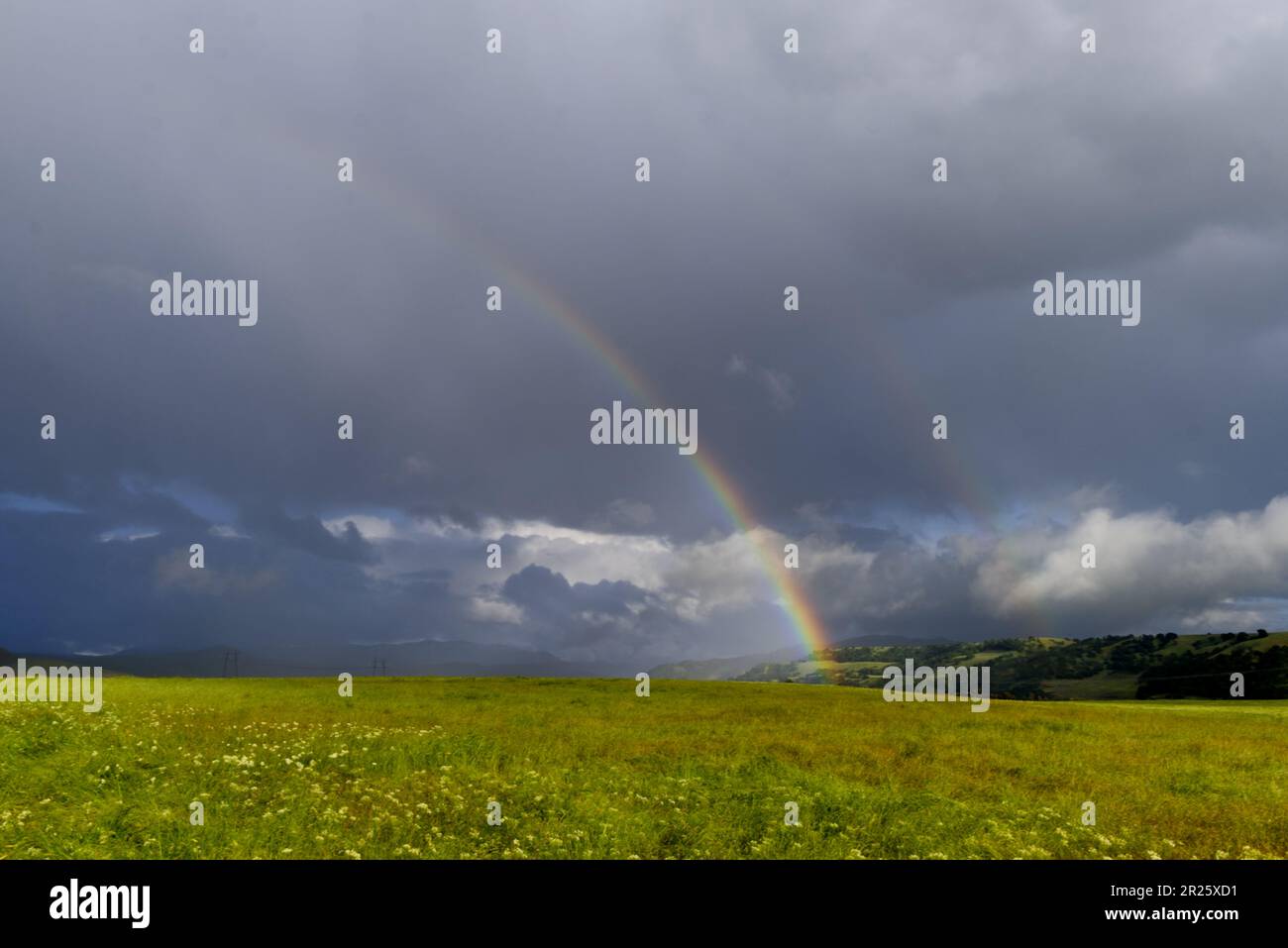 Rainbow over the field Stock Photo - Alamy