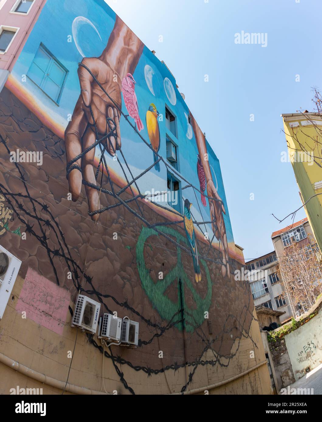 A picture of a colorful mural about peace and freedom in Izmir Stock ...