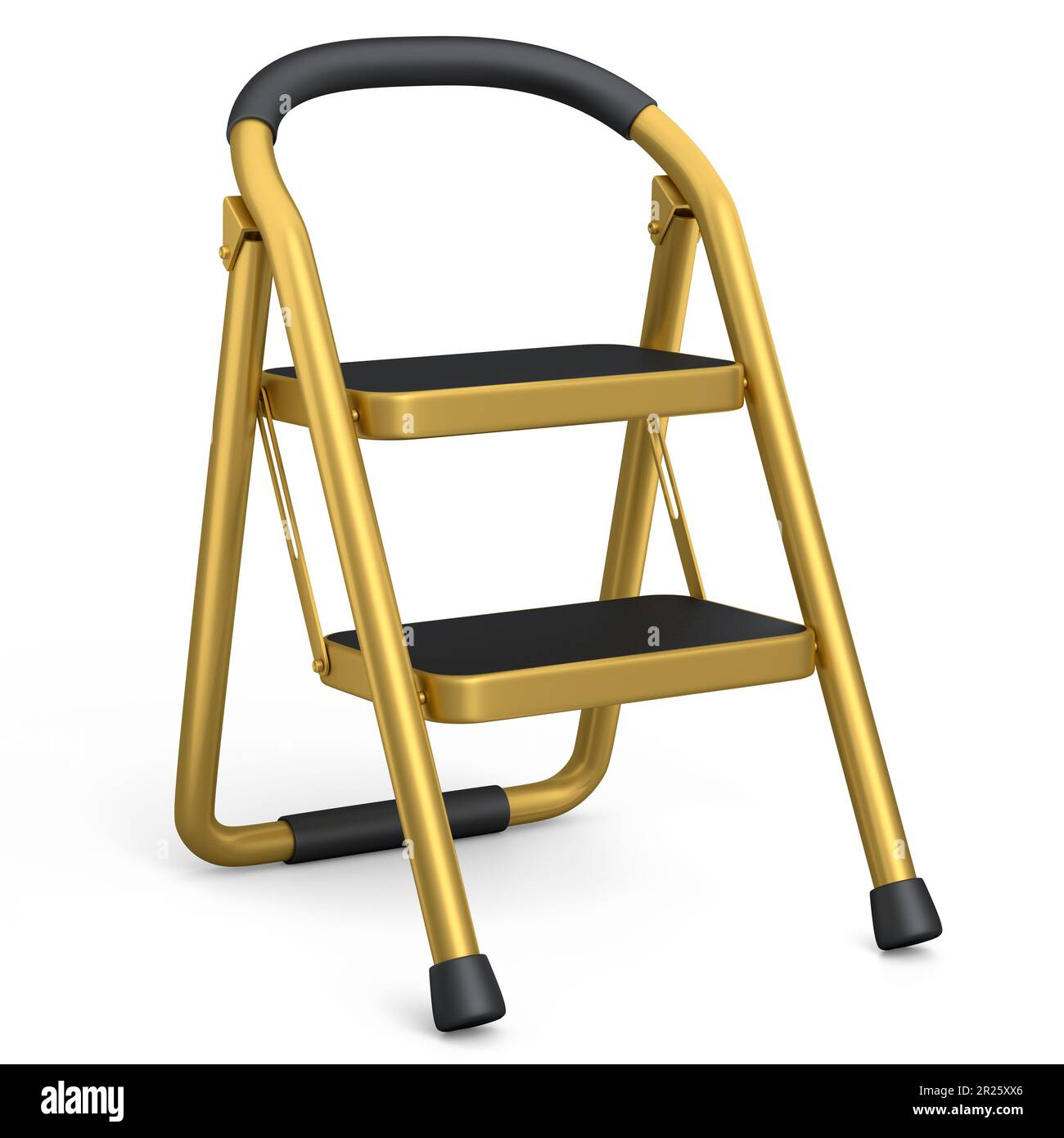 High folding metal ladder with steps on white background. 3d render of ...