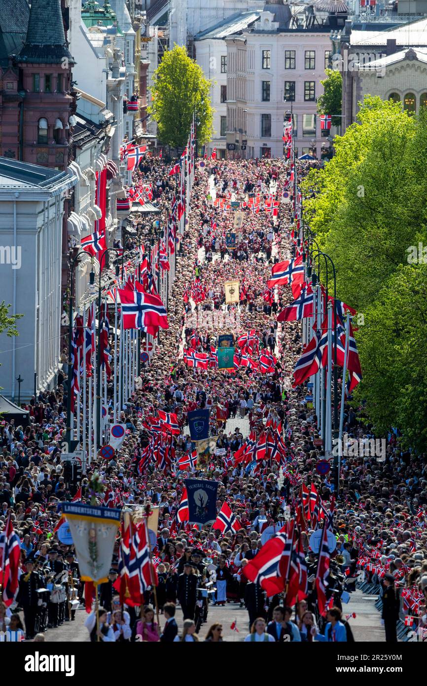 Oslo 20230517.The children's parade goes up Karl Johans gate during the ...