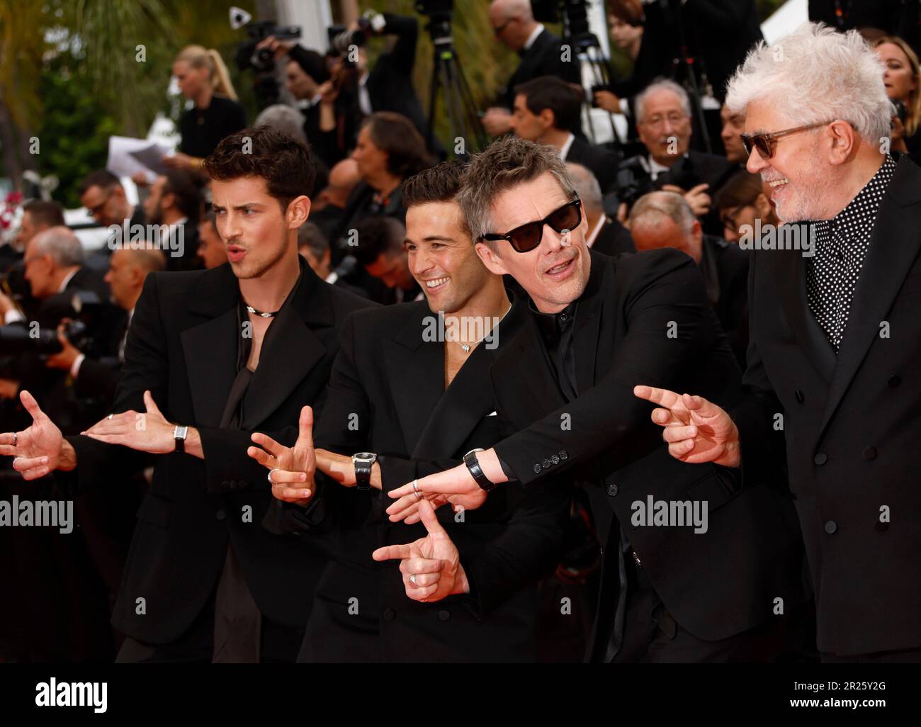Manu Rios, from left, Jason Fernandez, Ethan Hawke, and director Pedro ...