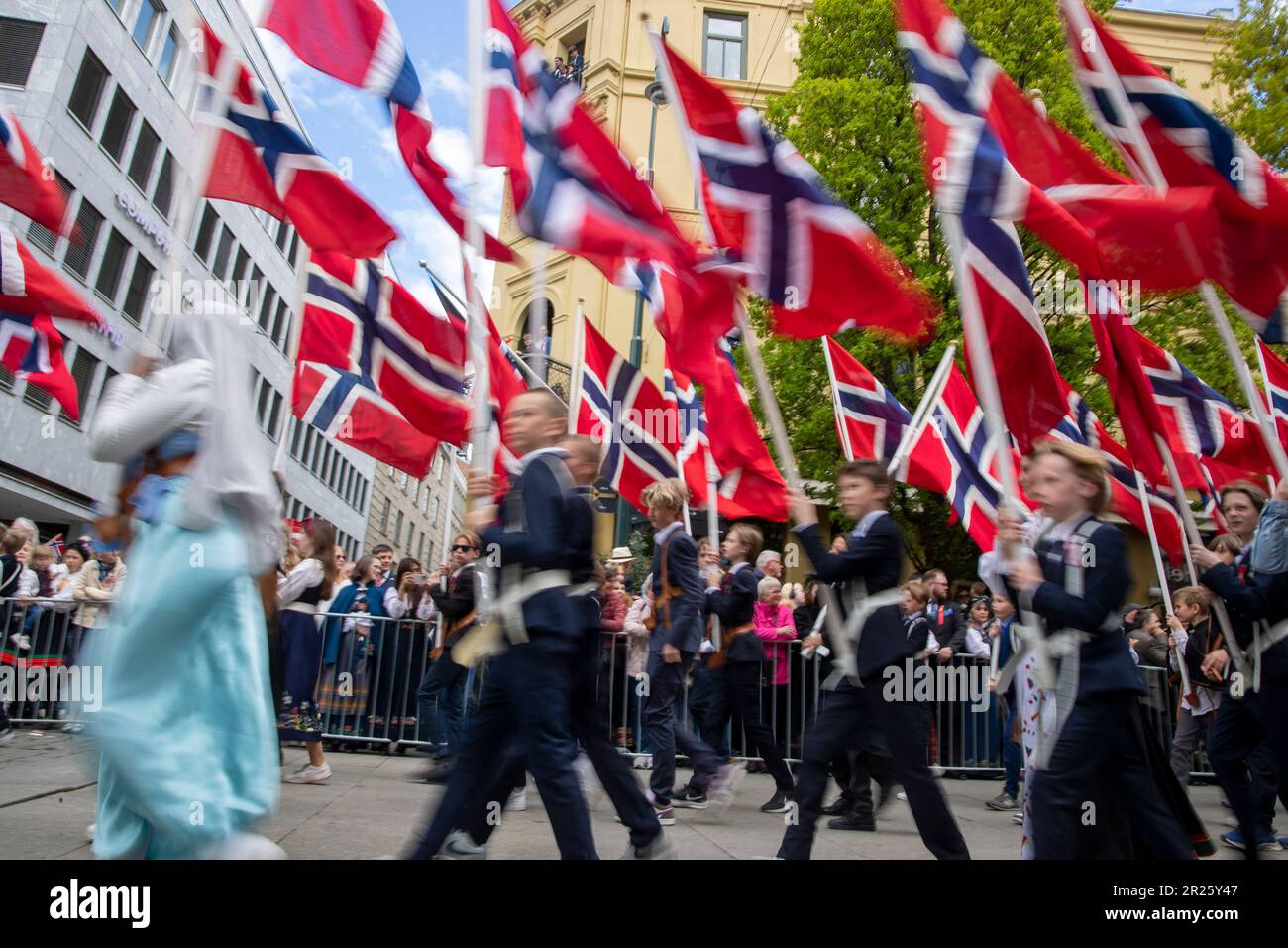 Oslo 20230517.Flags in the children's parade in Oslo during the May 17 ...