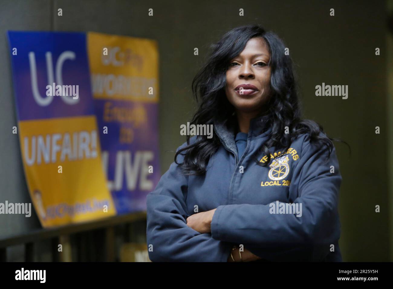 Marcia Thompson, union representative for Teamsters Local 2010, stands ...