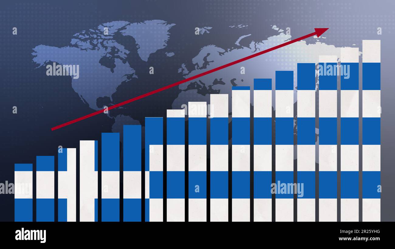 Greece flag on bar chart concept with increasing values, economic ...