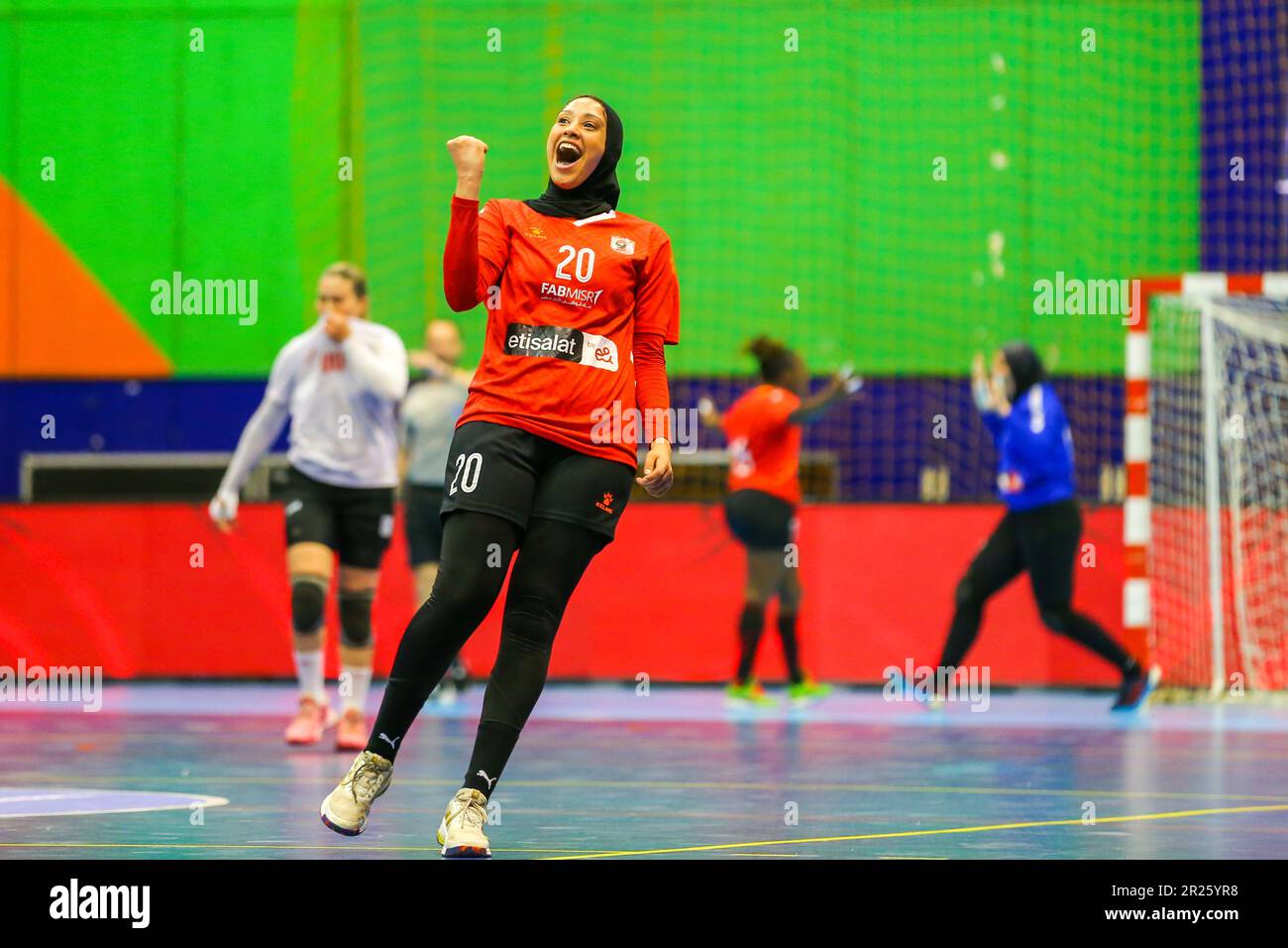 Rana Mohamed Ahmed of Al Ahly and Moknine defenders during the 2023 ...