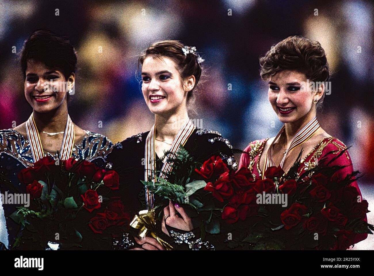 Katerina Witt (GDR) -C- wins the gold medal, with Debi Thomas (USA) -L ...