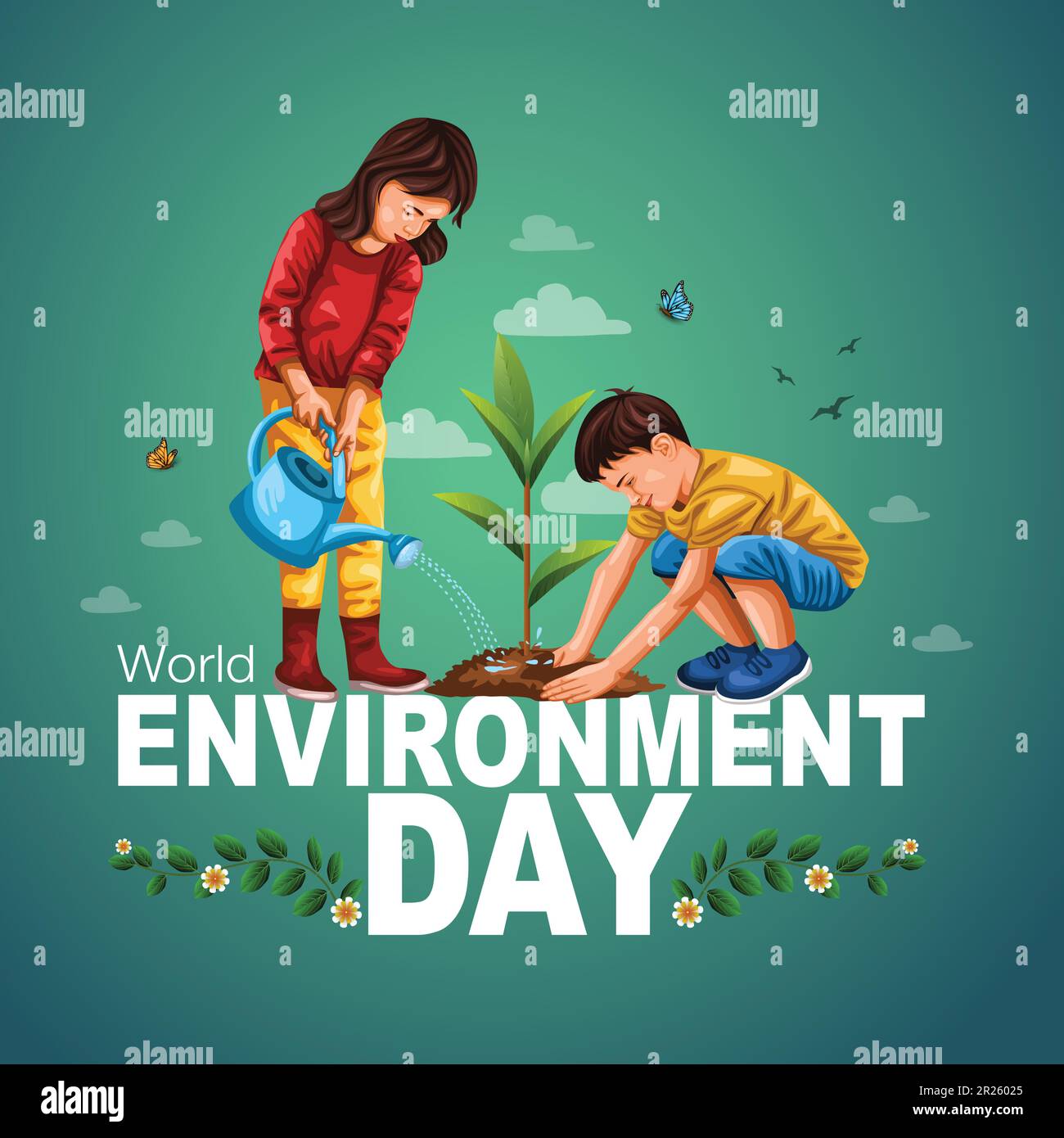 Kids Planting, Creative design world environment and earth day drawing ...