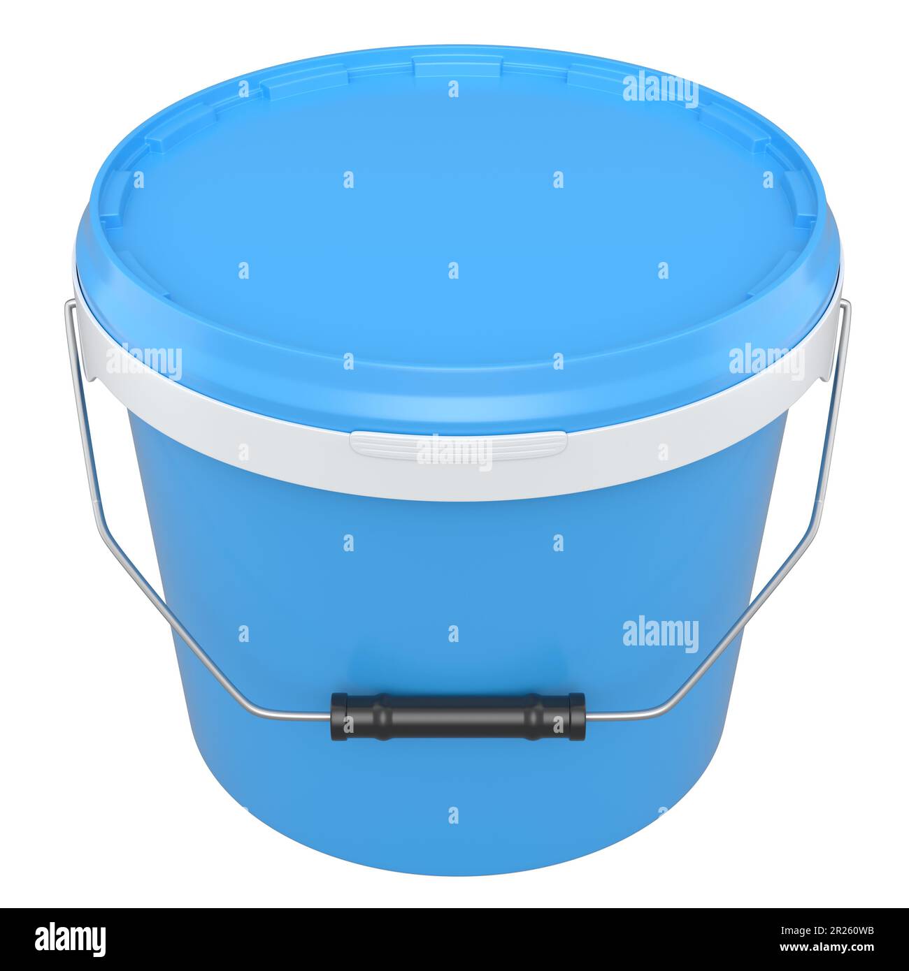 Closed plastic can or buckets of paint with handle on white background ...