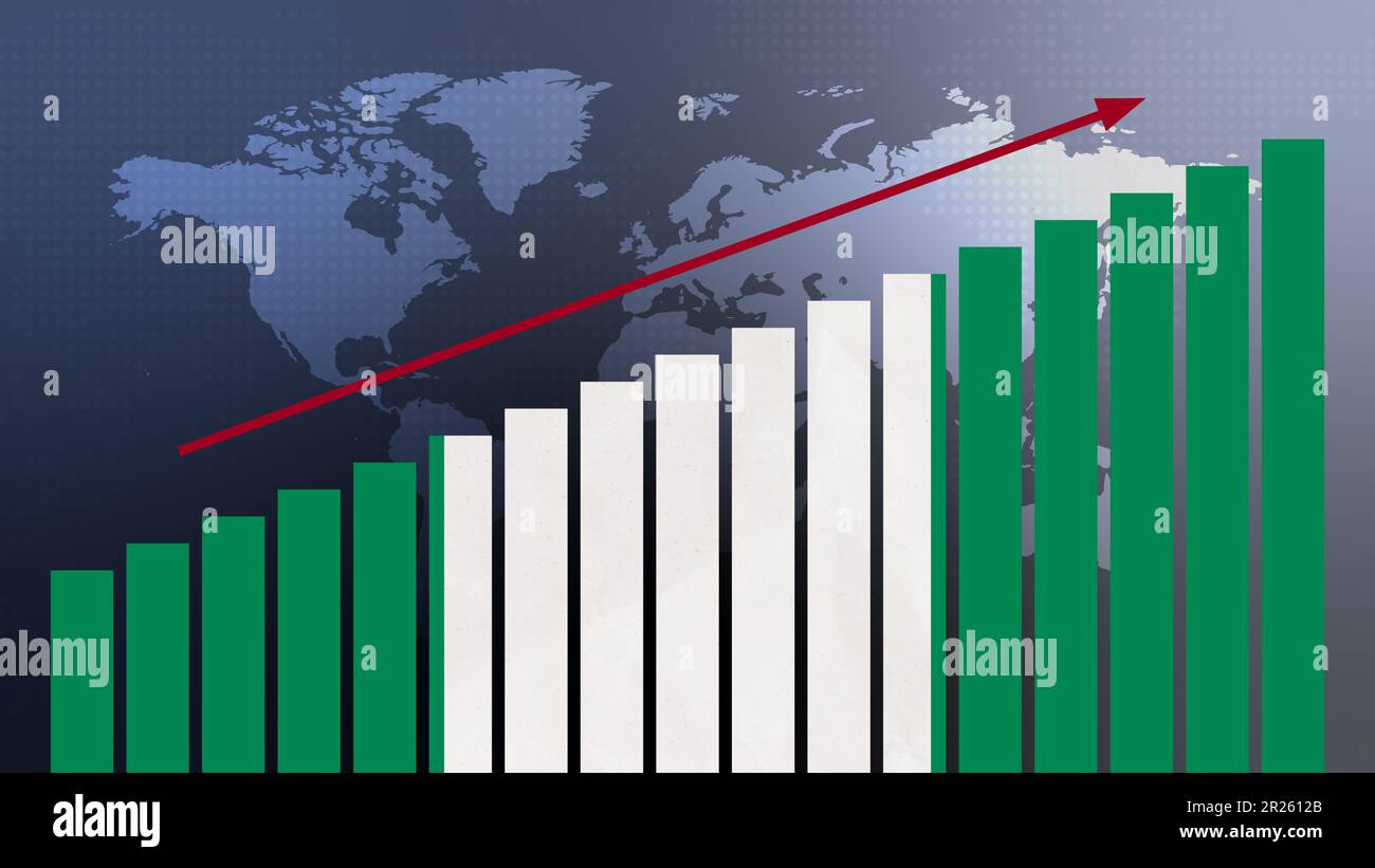 Nigeria flag on bar chart concept with increasing values, economic ...