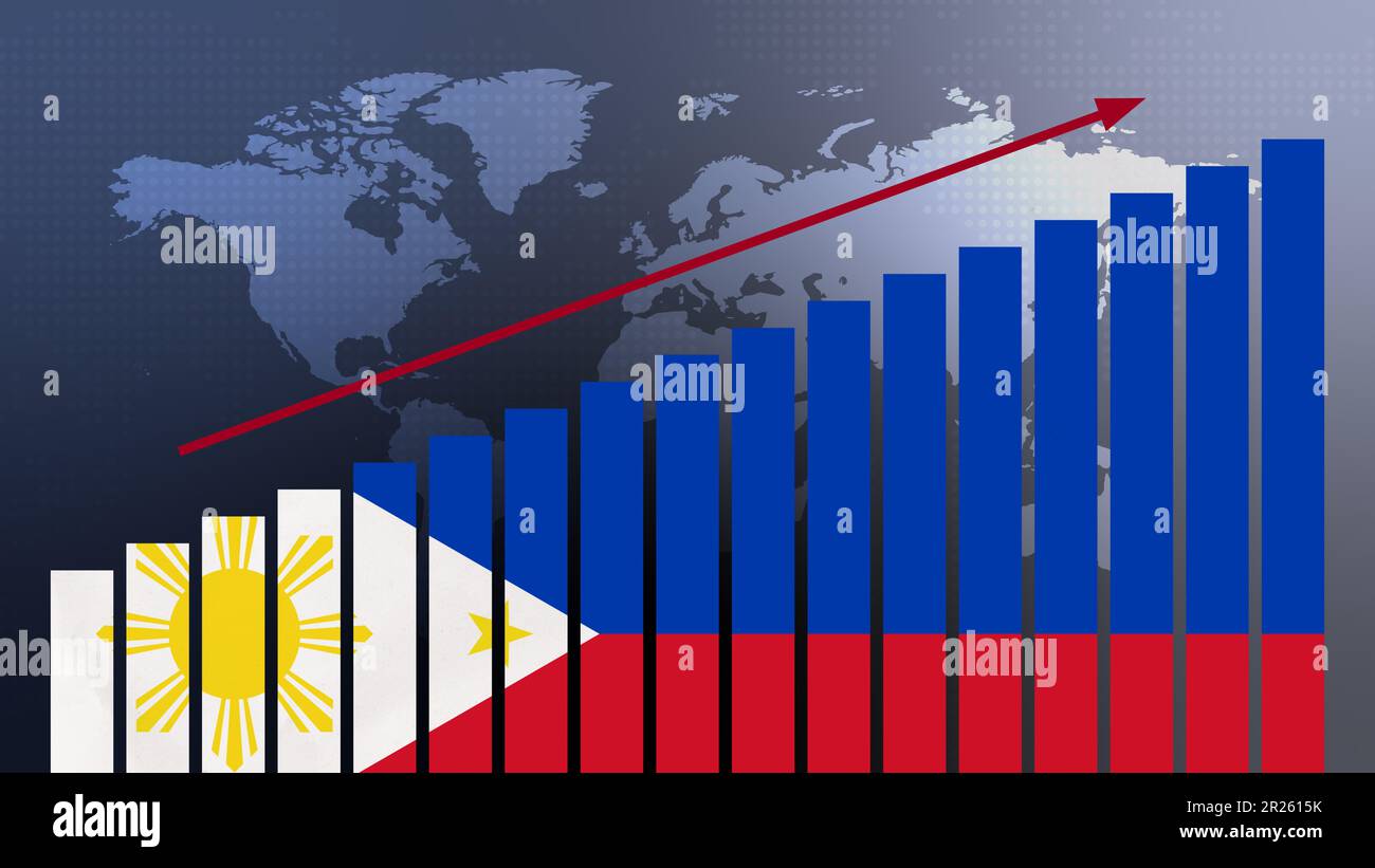 Philippines flag on bar chart concept with increasing values, economic ...