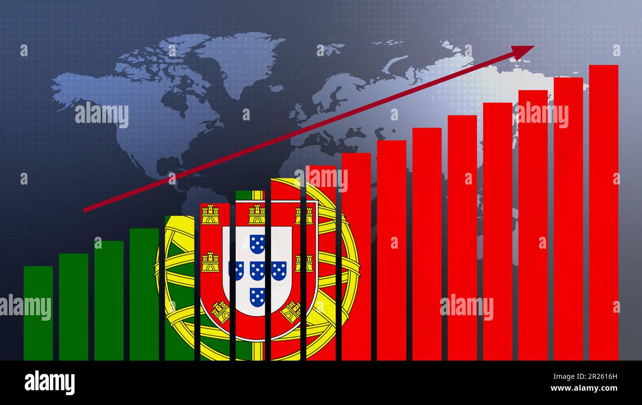 Portugal flag on bar chart concept with increasing values, economic ...