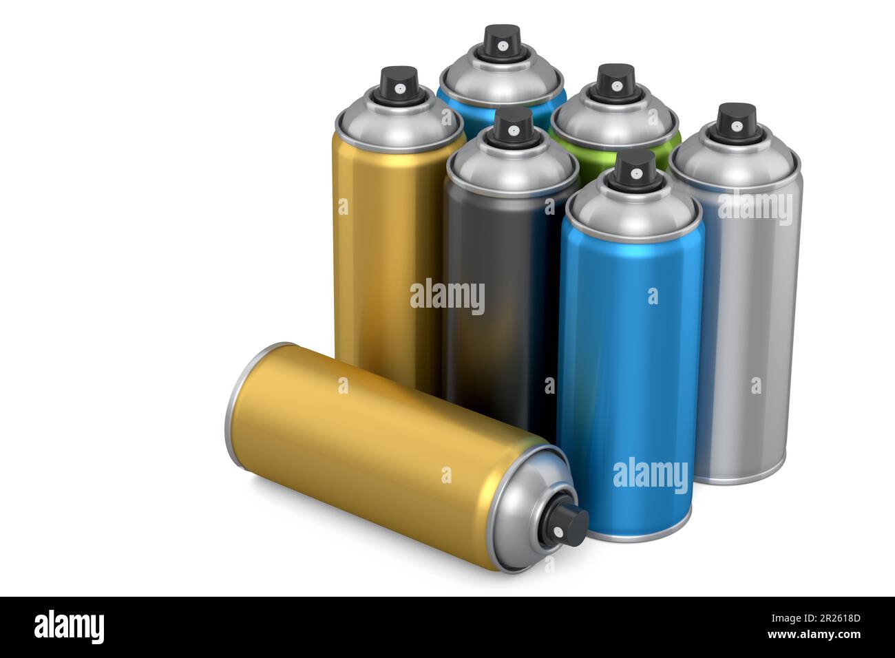 Set of spray paint cans isolated on white background. 3d render spray ...