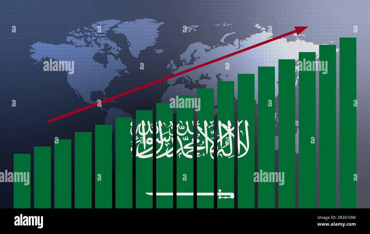 Saudi Arabia flag on bar chart concept with increasing values, economic ...